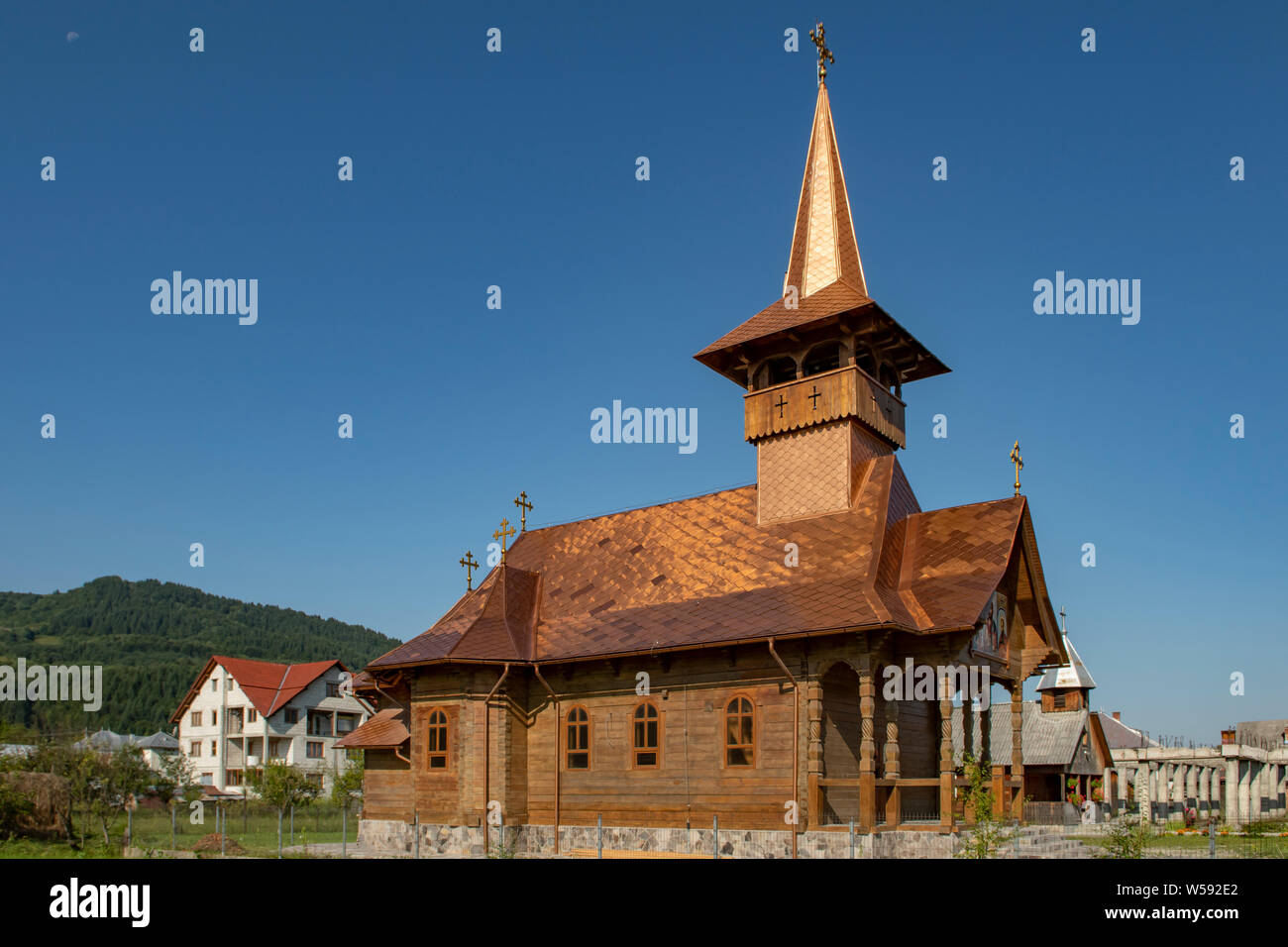 Wooden Catholic Church, Viseu de Mijloc, Maramures, Romania Stock Photo - Alamy