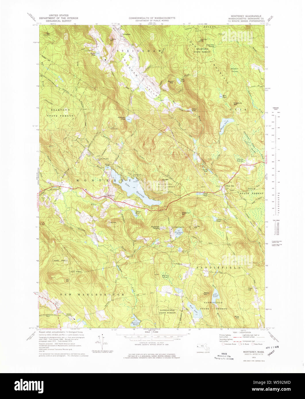Massachusetts USGS Historical Topo Map MA Monterey 351116 1973 25000 ...