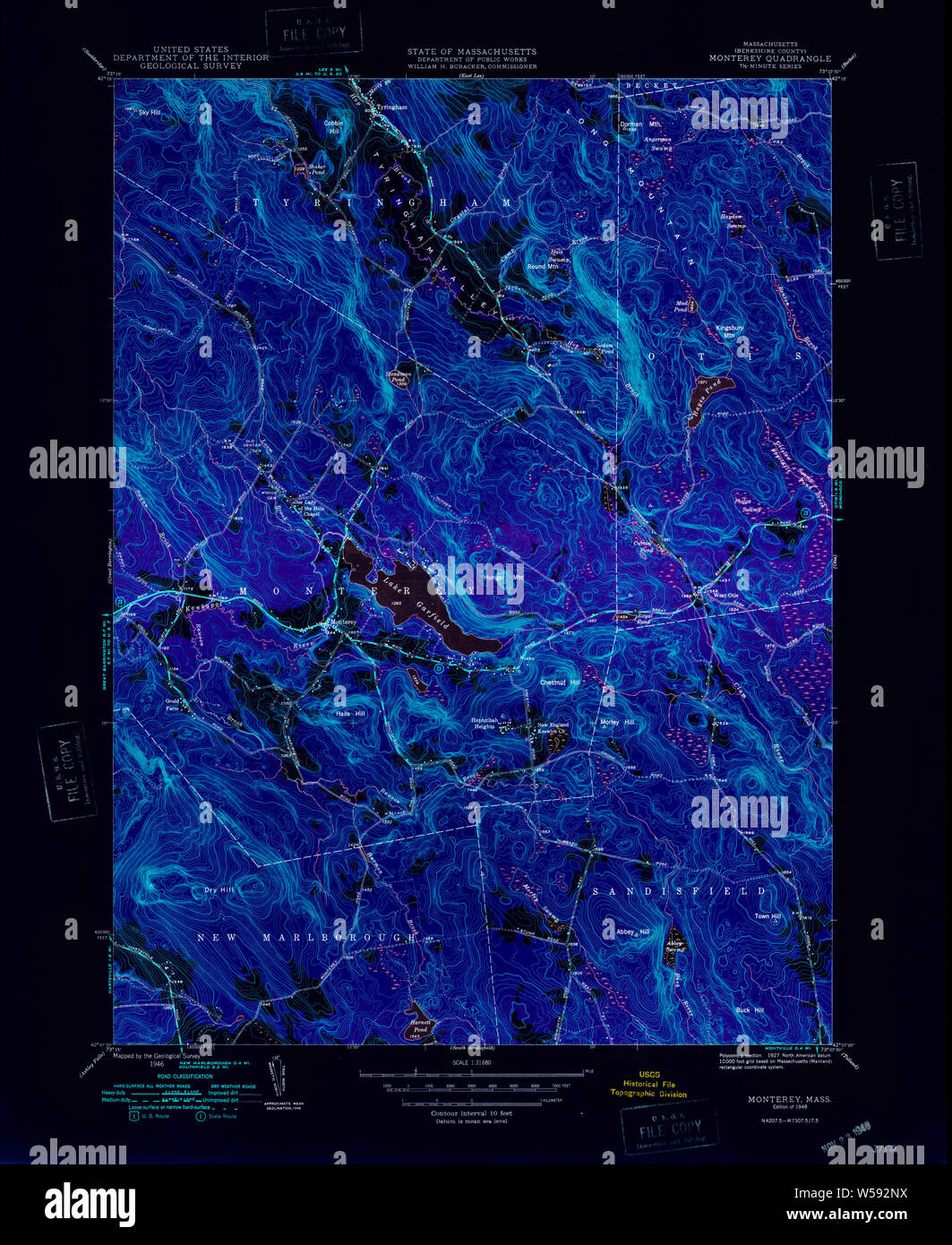 Massachusetts USGS Historical Topo Map MA Monterey 351913 1948 31680 ...