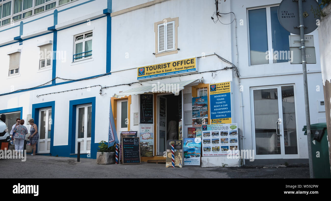 Albufeira, Portugal - May 3, 2018: Street atmosphere and souvenir shop ...
