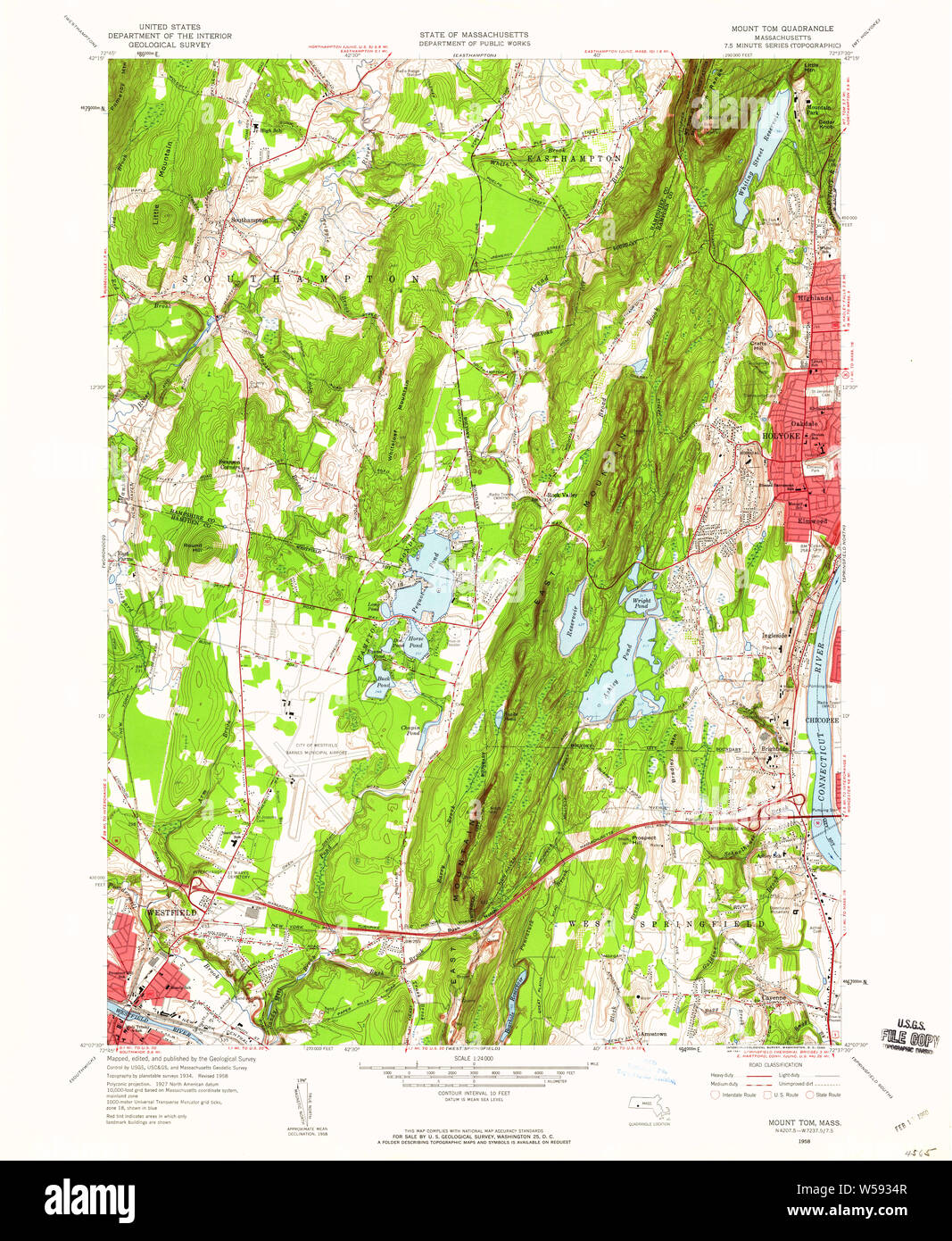 Massachusetts USGS Historical Topo Map MA Mount Tom 350312 1958 24000 ...