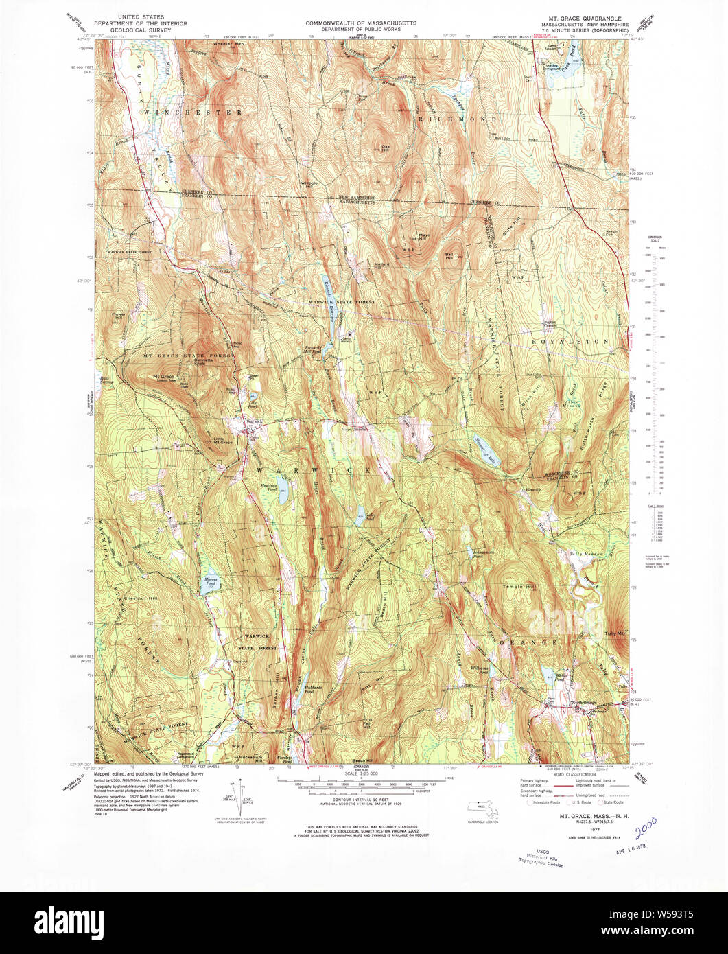 Massachusetts USGS Historical Topo Map MA Mt Grace 351124 1977 25000 ...