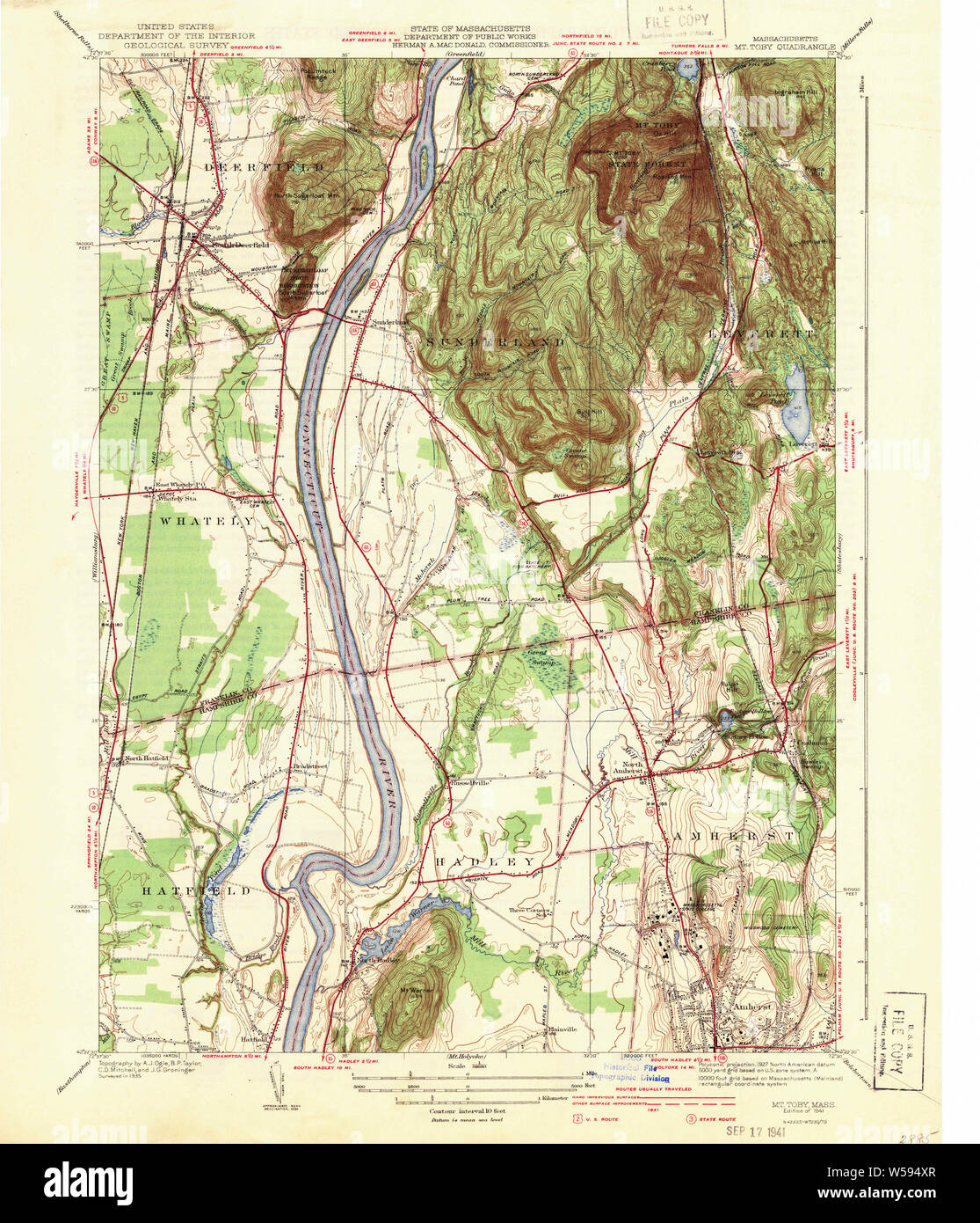 Massachusetts USGS Historical Topo Map MA Mt Toby 351930 1941 31680 ...