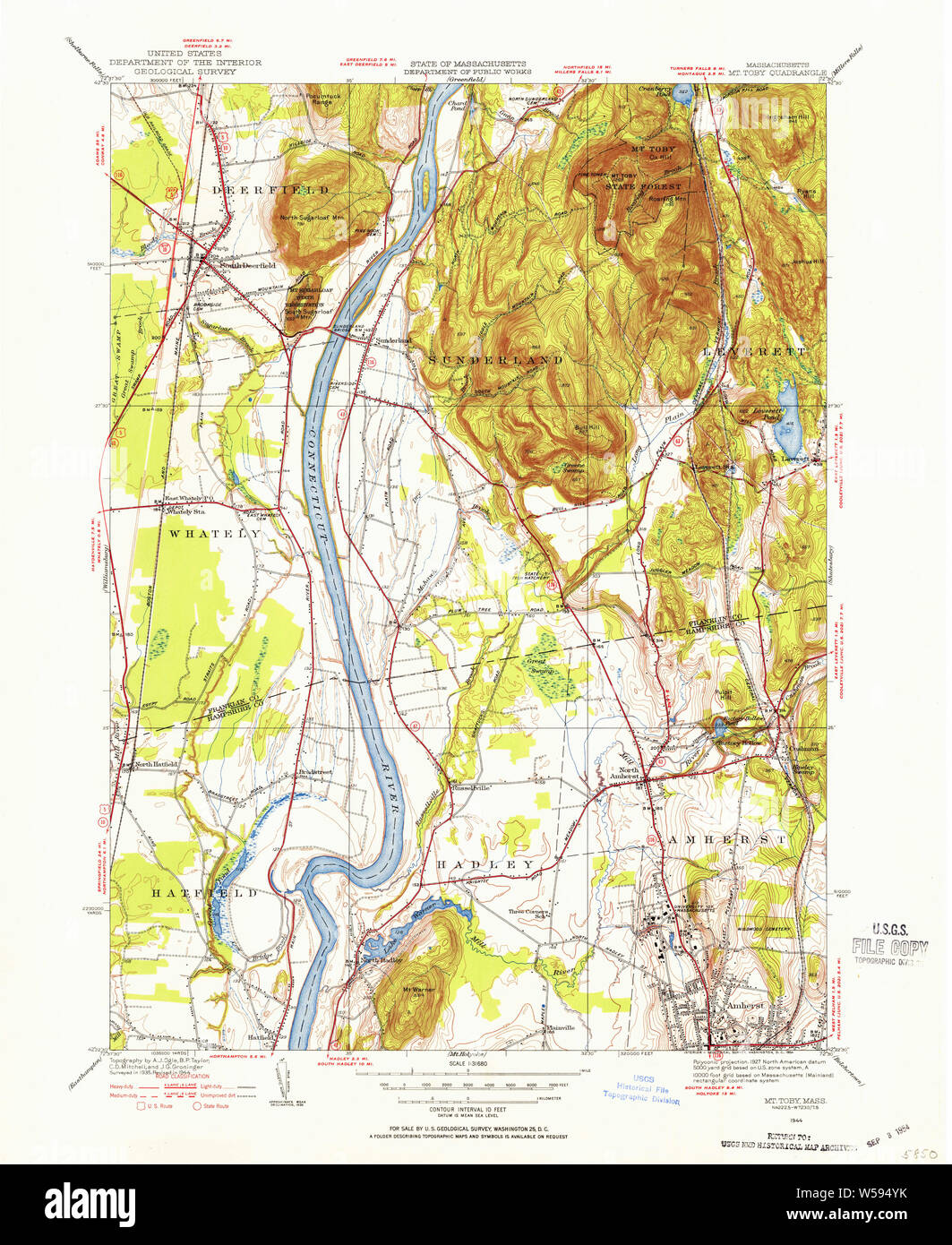 Massachusetts USGS Historical Topo Map MA Mt Toby 351932 1944 31680 ...