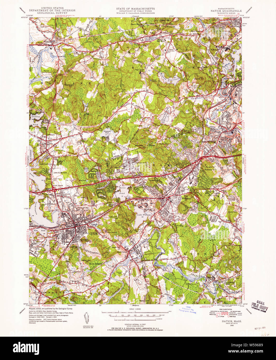 Massachusetts USGS Historical Topo Map MA Natick 350347 1950 24000 ...