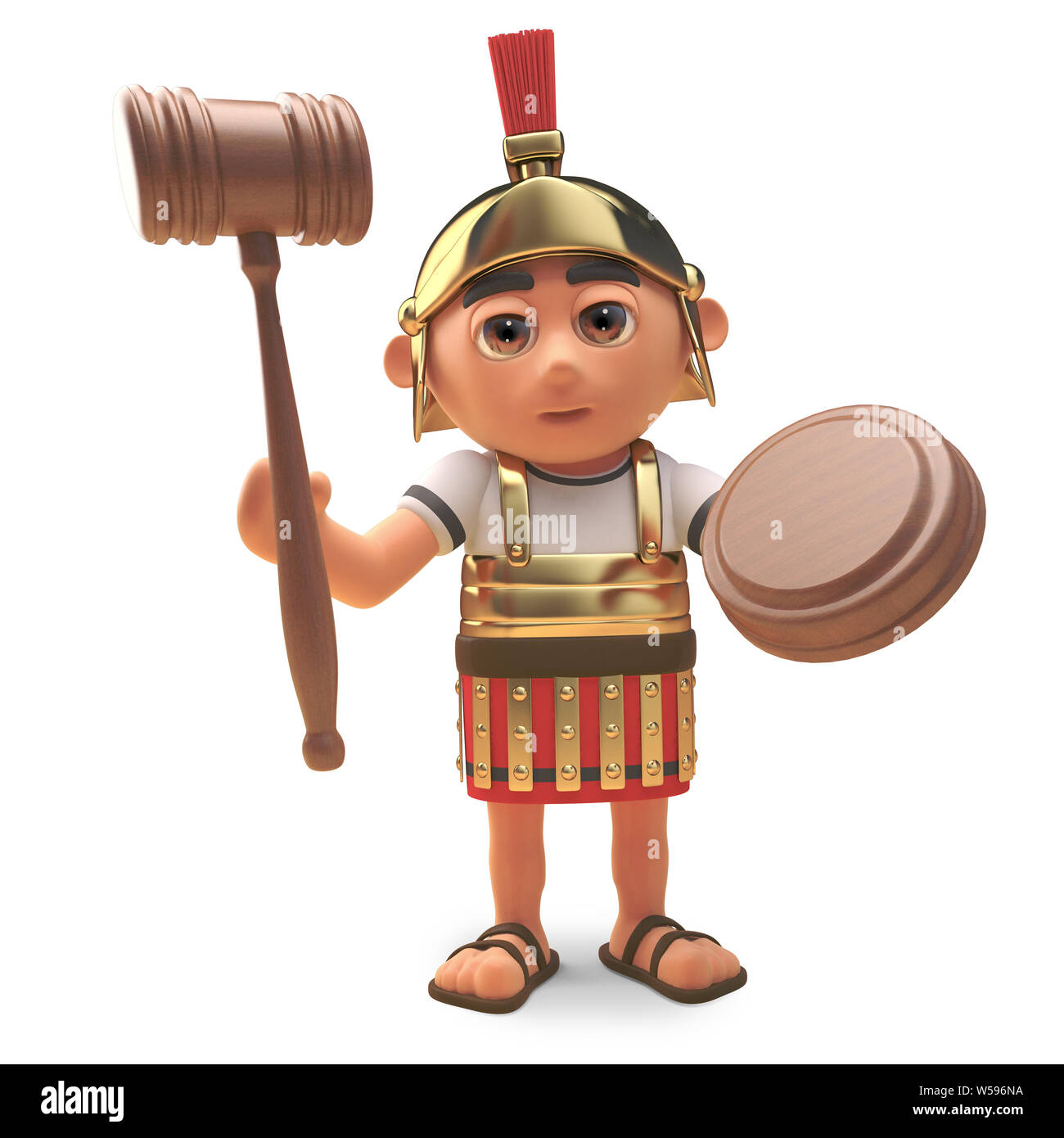 Roman centurion soldier holding an auction gavel, 3d illustration ...