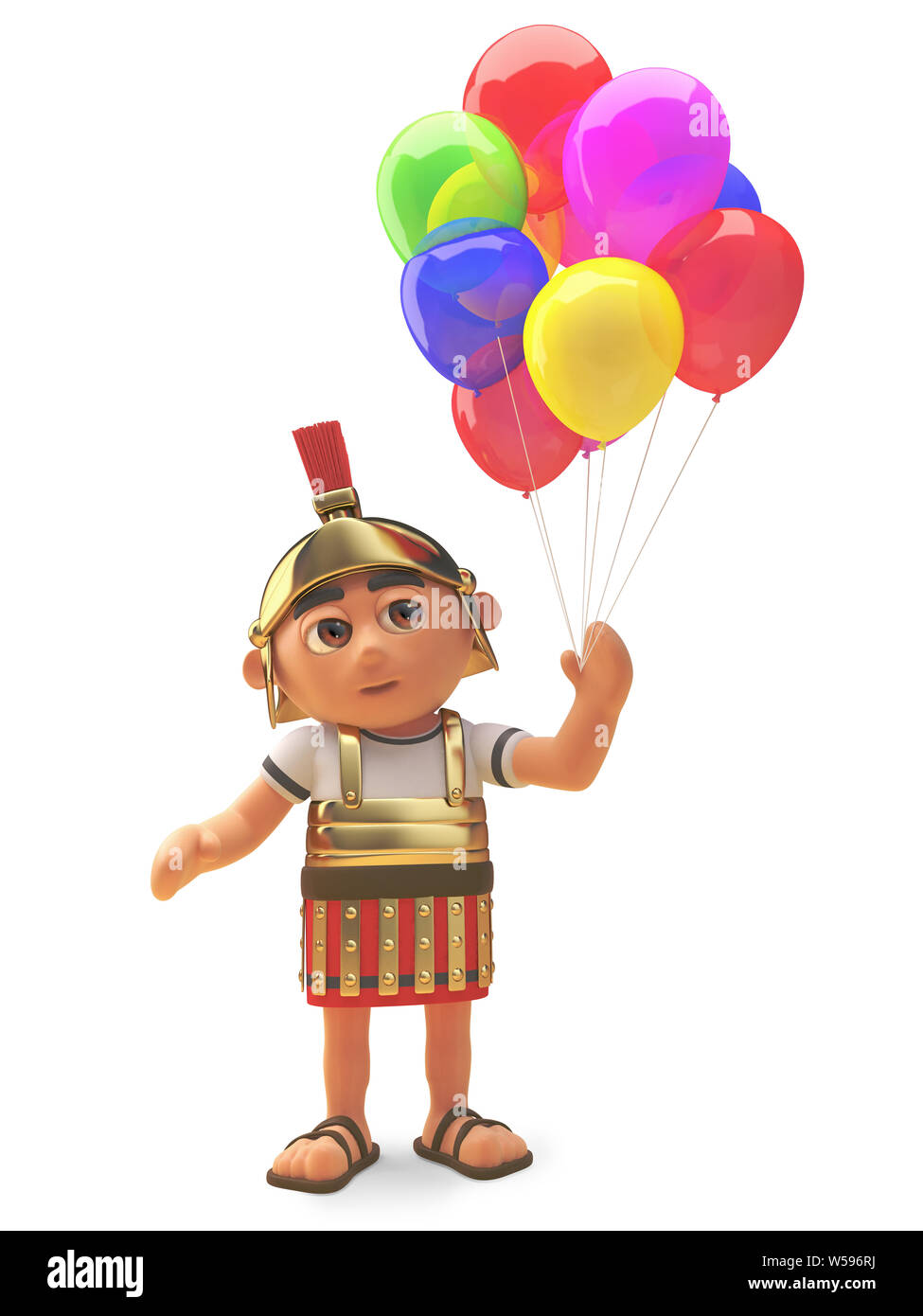 Happy Roman centurion soldier celebrates with party balloons 3d ...