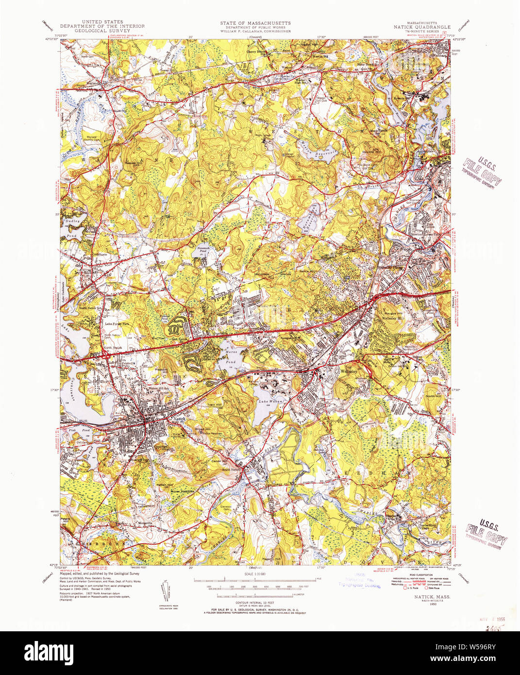 Massachusetts USGS Historical Topo Map MA Natick 351954 1950 31680 ...