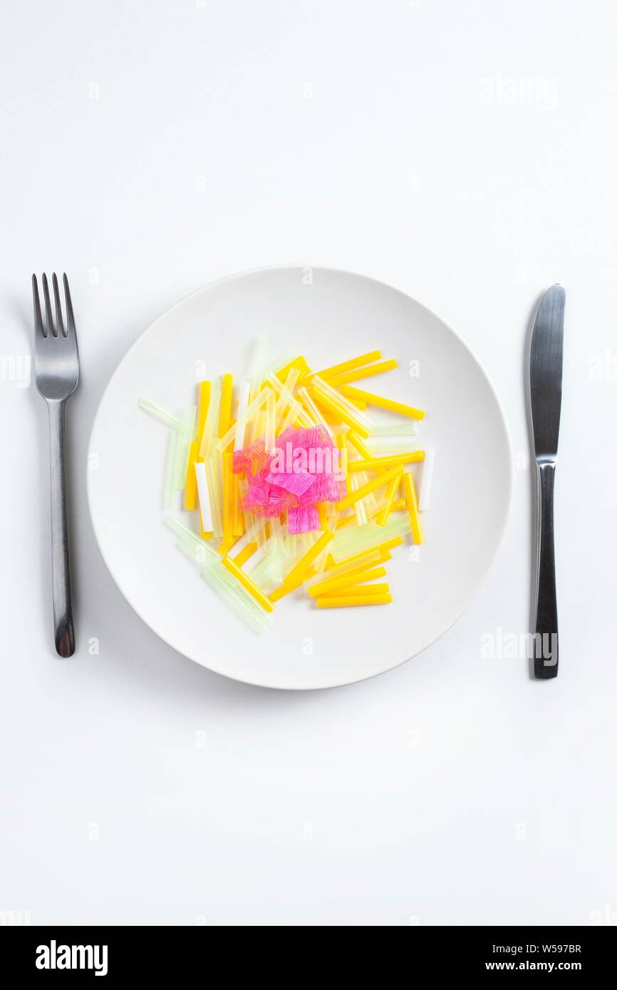 Conceptual image of plastic pollution entering the food chain Stock ...