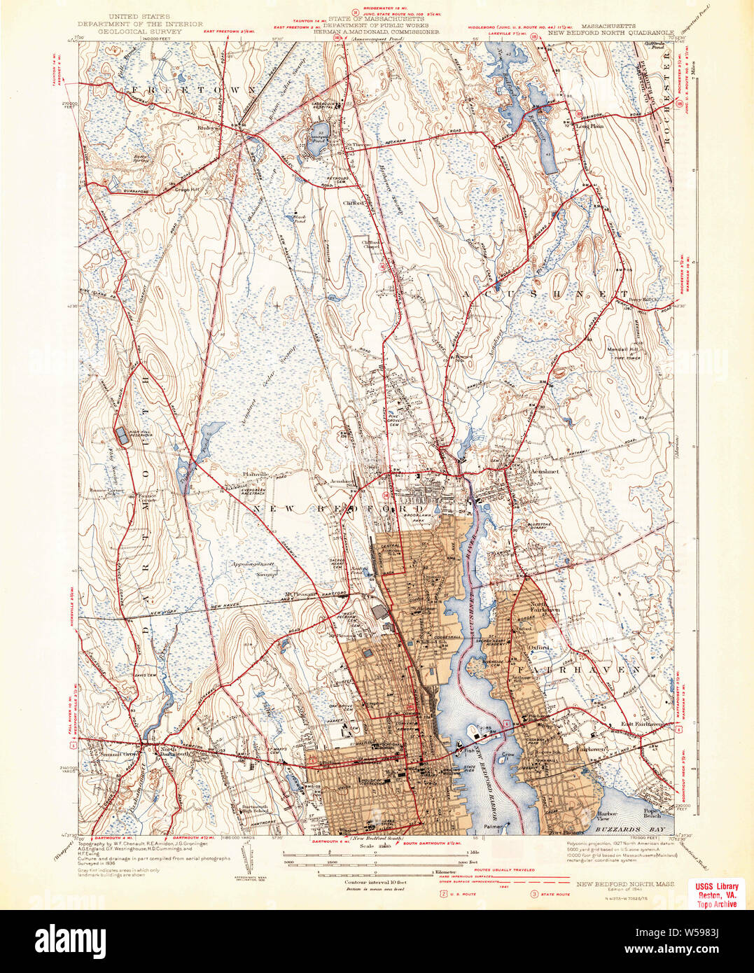 Massachusetts USGS Historical Topo Map MA New Bedford North 351965 1941 ...