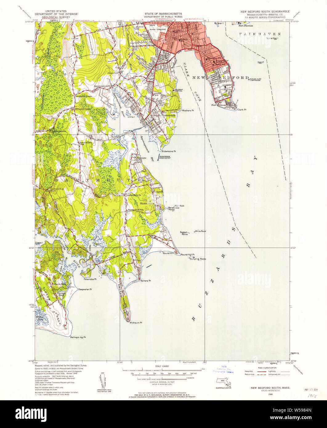 Massachusetts USGS Historical Topo Map MA New Bedford South 350360 1948 ...