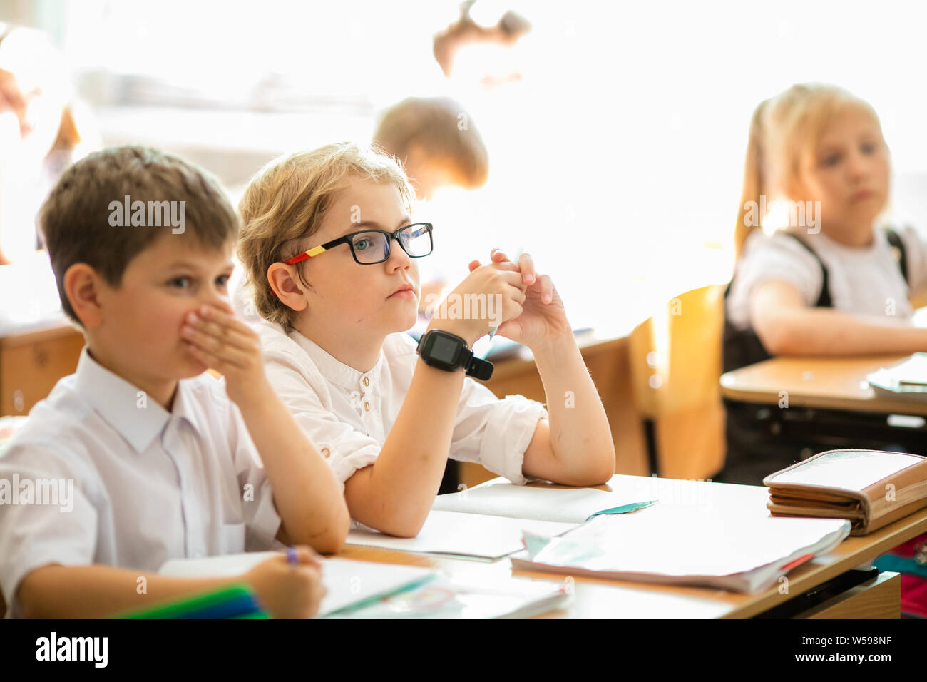 Little first-grader, girl-student goes to school on knowledge day ...