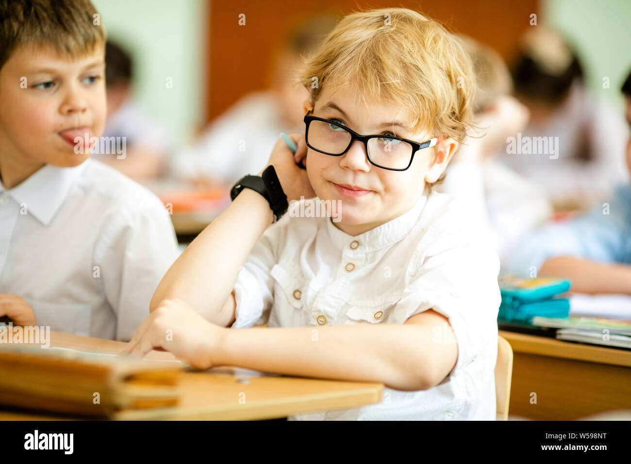 Little first-grader, girl-student goes to school on knowledge day ...