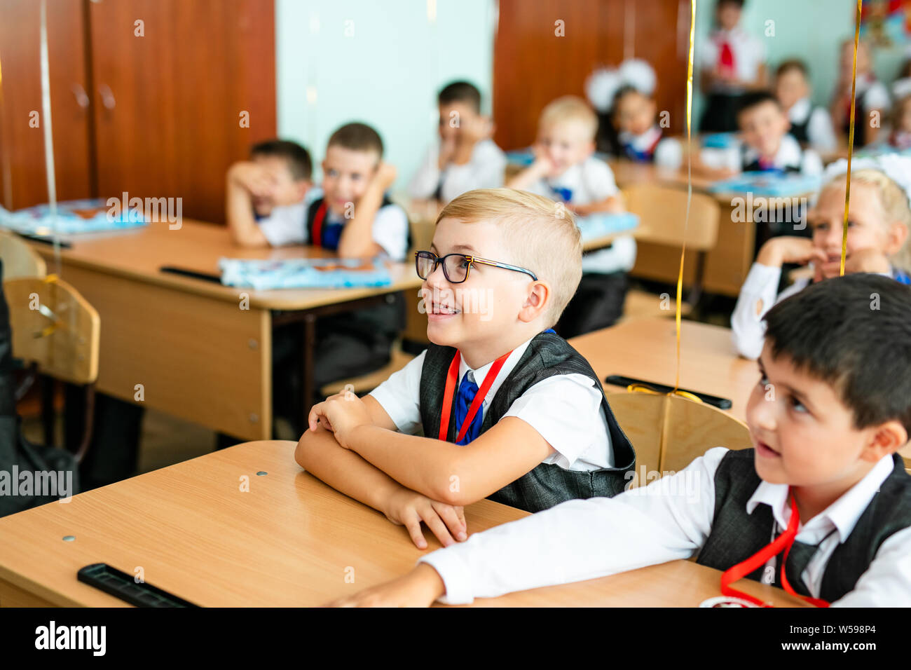 Little first-grader, girl-student goes to school on knowledge day ...