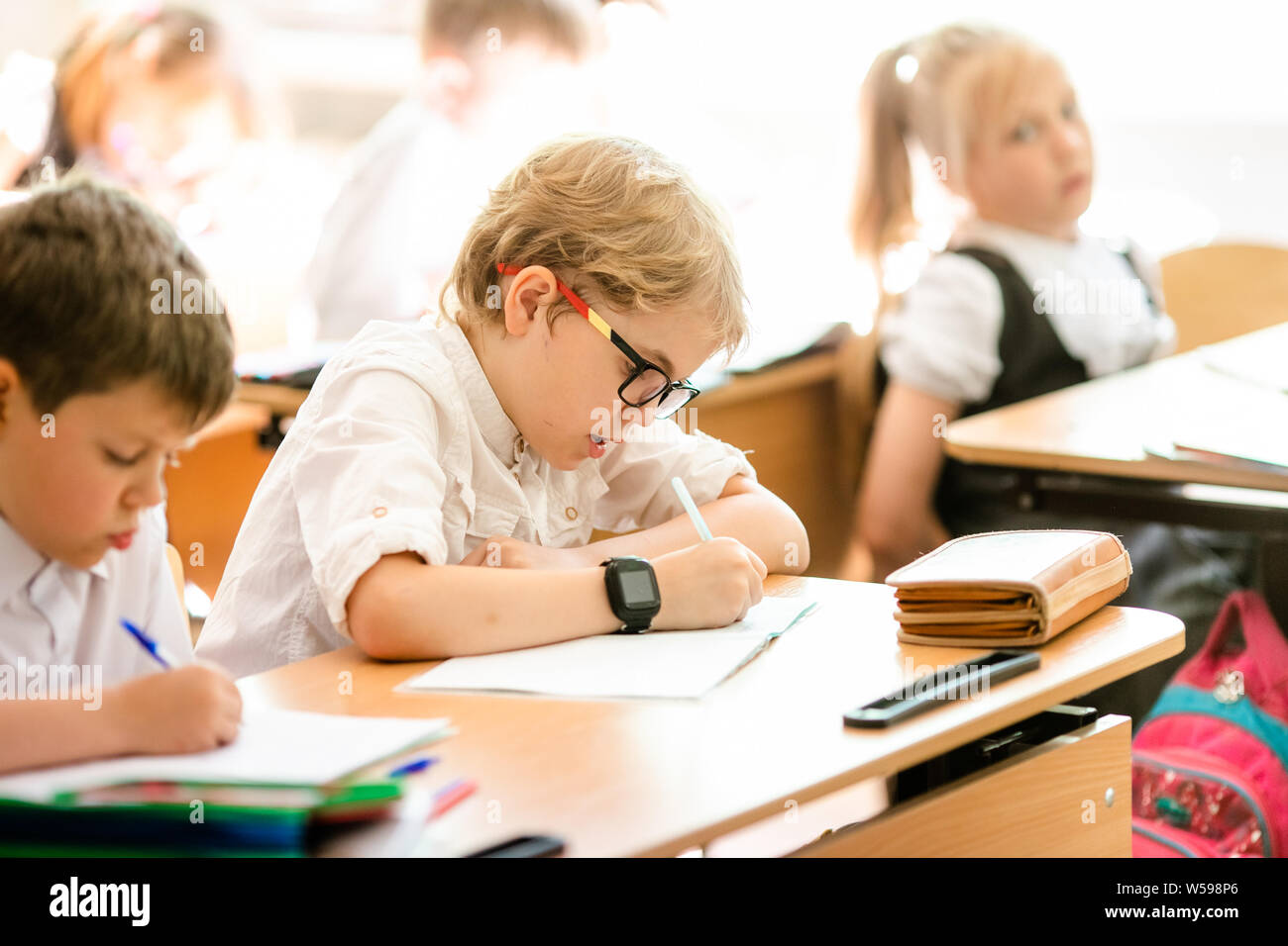 Little first-grader, girl-student goes to school on knowledge day ...