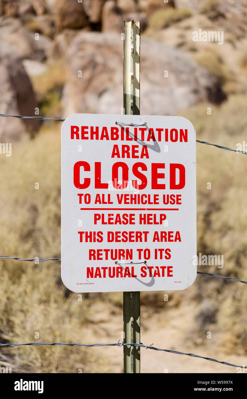 Landscape rehabilitation sign, area closed. Sign has white background ...