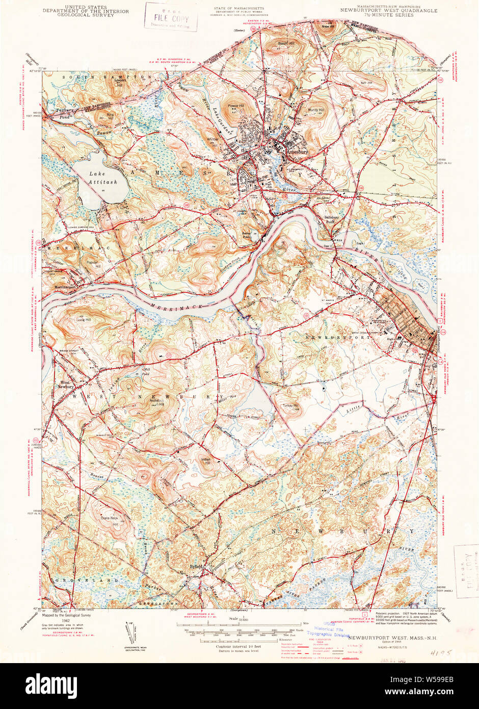 Massachusetts USGS Historical Topo Map MA Newburyport West 351977 1944 ...