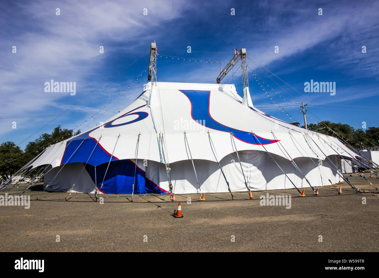 Large Blue And White Canvas Circus Tent Stock Photo - Alamy
