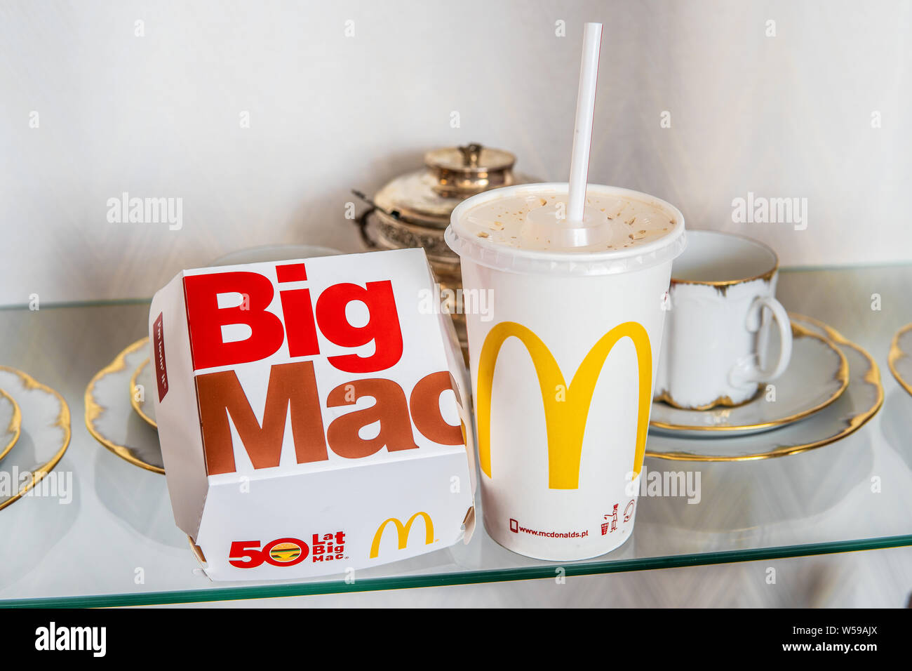 Warsaw, Poland, July 2018 McDonald's Big Mac 100% pure beef sandwiched ...