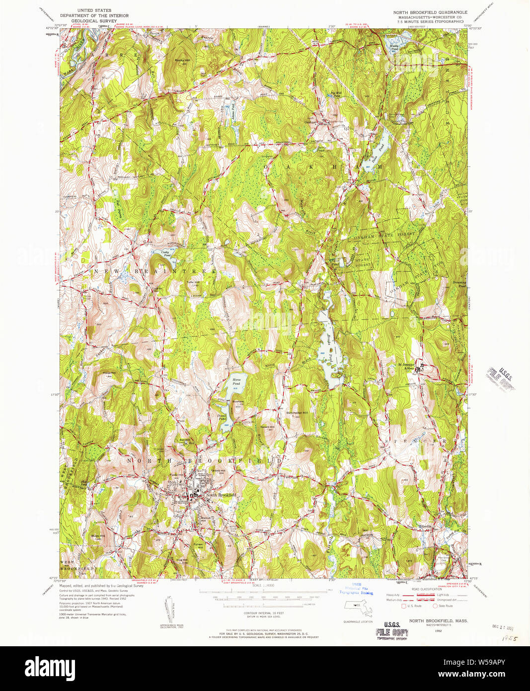 Massachusetts USGS Historical Topo Map MA North Brookfield 350386 1952 ...
