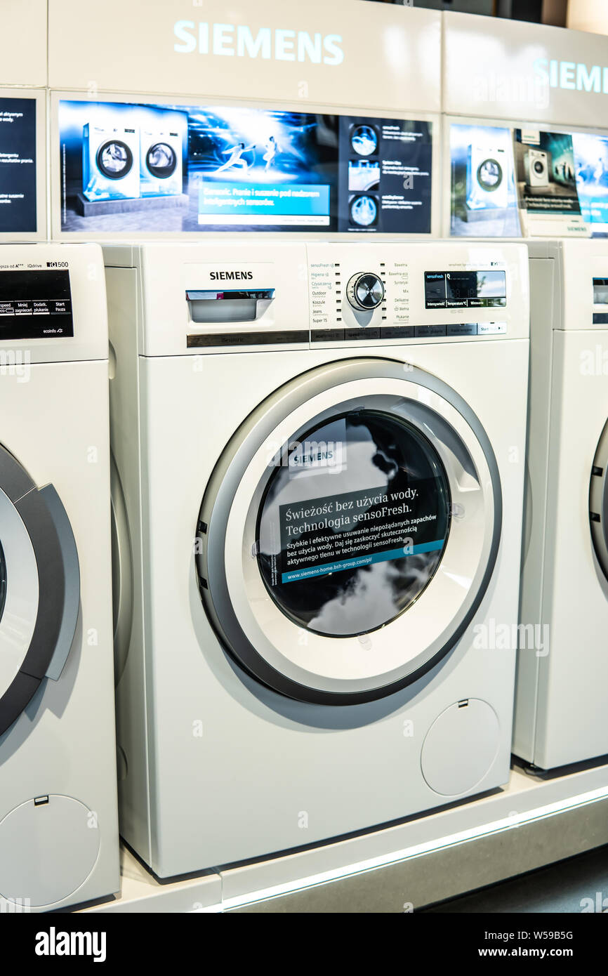 Warsaw, Poland, July 2018 inside Siemens showroom, free-standing ...