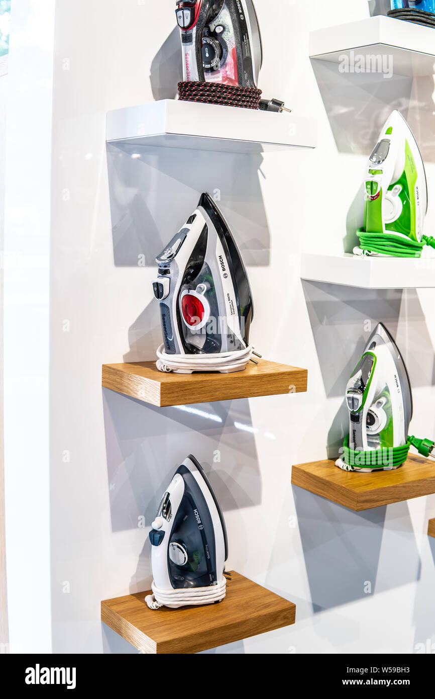 Warsaw, Poland, July 2018 inside Bosch showroom, Bosch Steam iron for ...