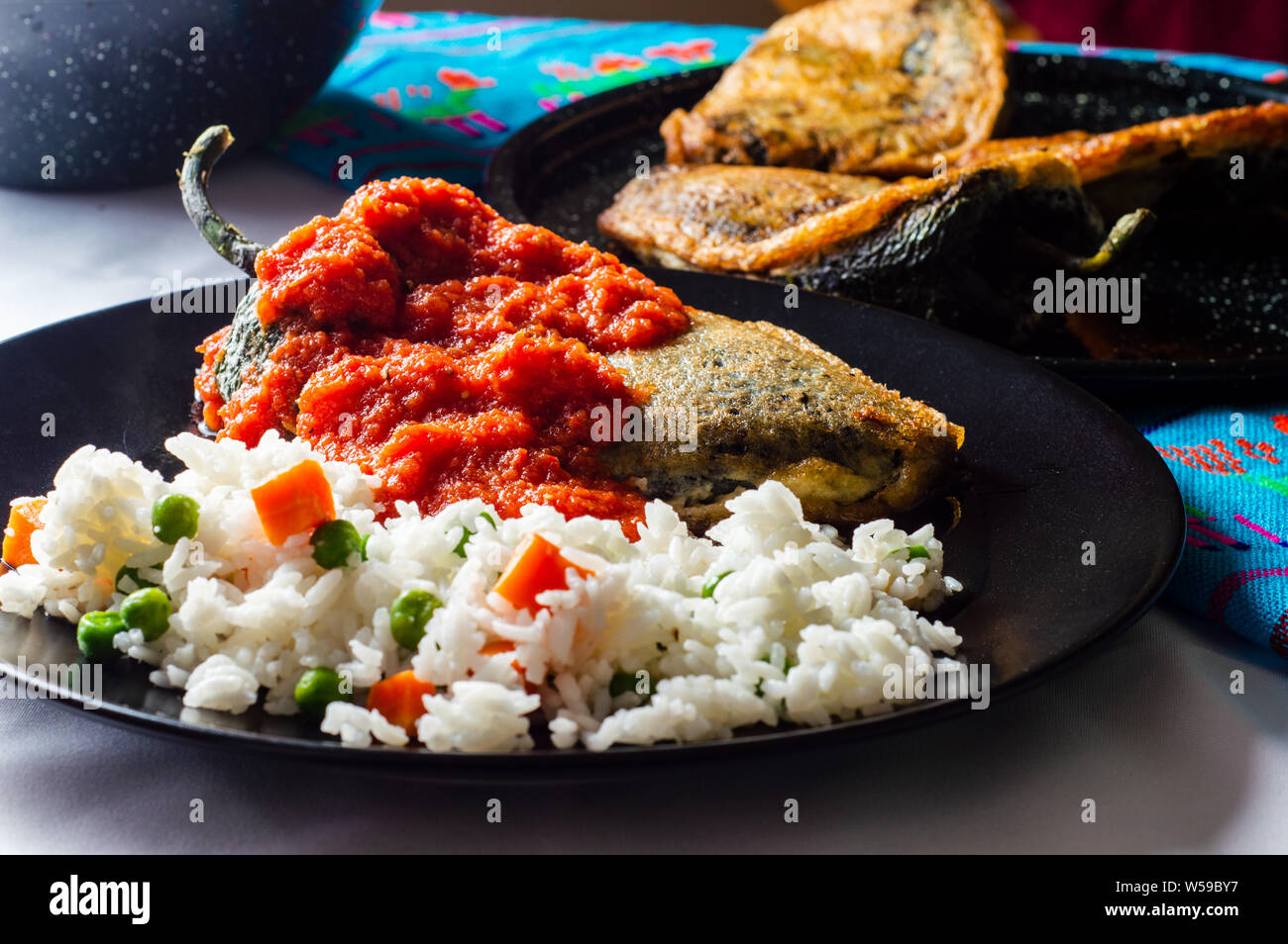 Mexican stuffed chiles (Chiles Rellenos), poblano chiles filled with ...