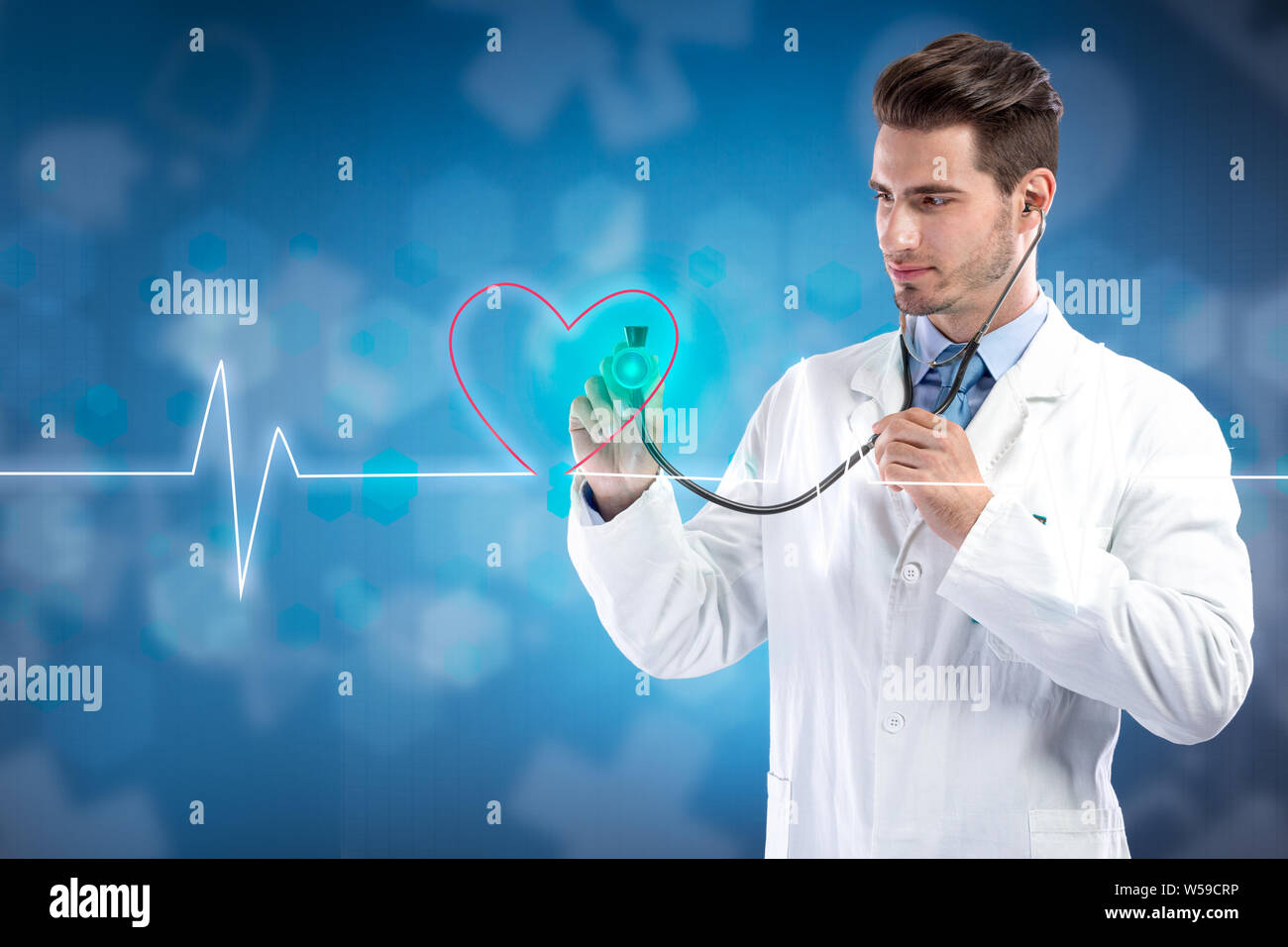 young doctor with stethoscope listening heart beat Stock Photo - Alamy