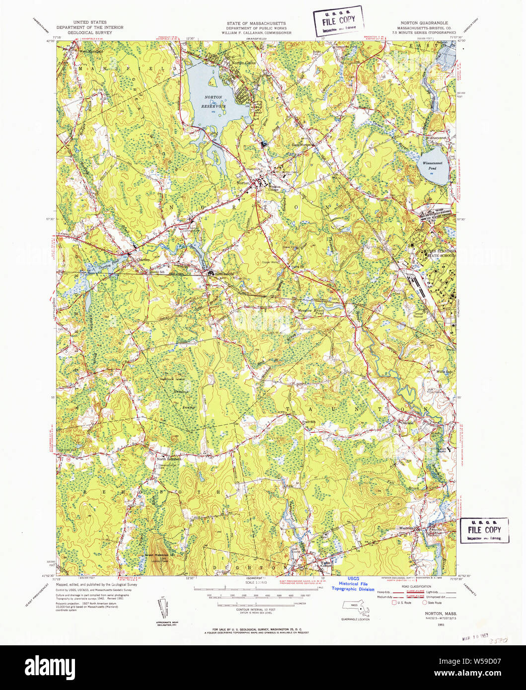 Massachusetts USGS Historical Topo Map MA Norton 352010 1951 31680 ...