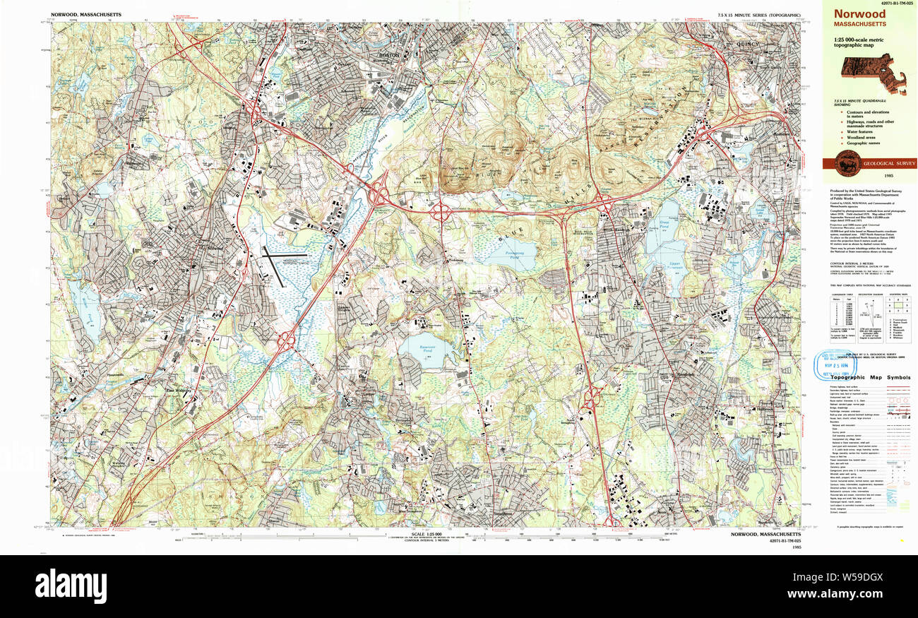 Massachusetts USGS Historical Topo Map MA Norwood 351181 1985 25000 ...