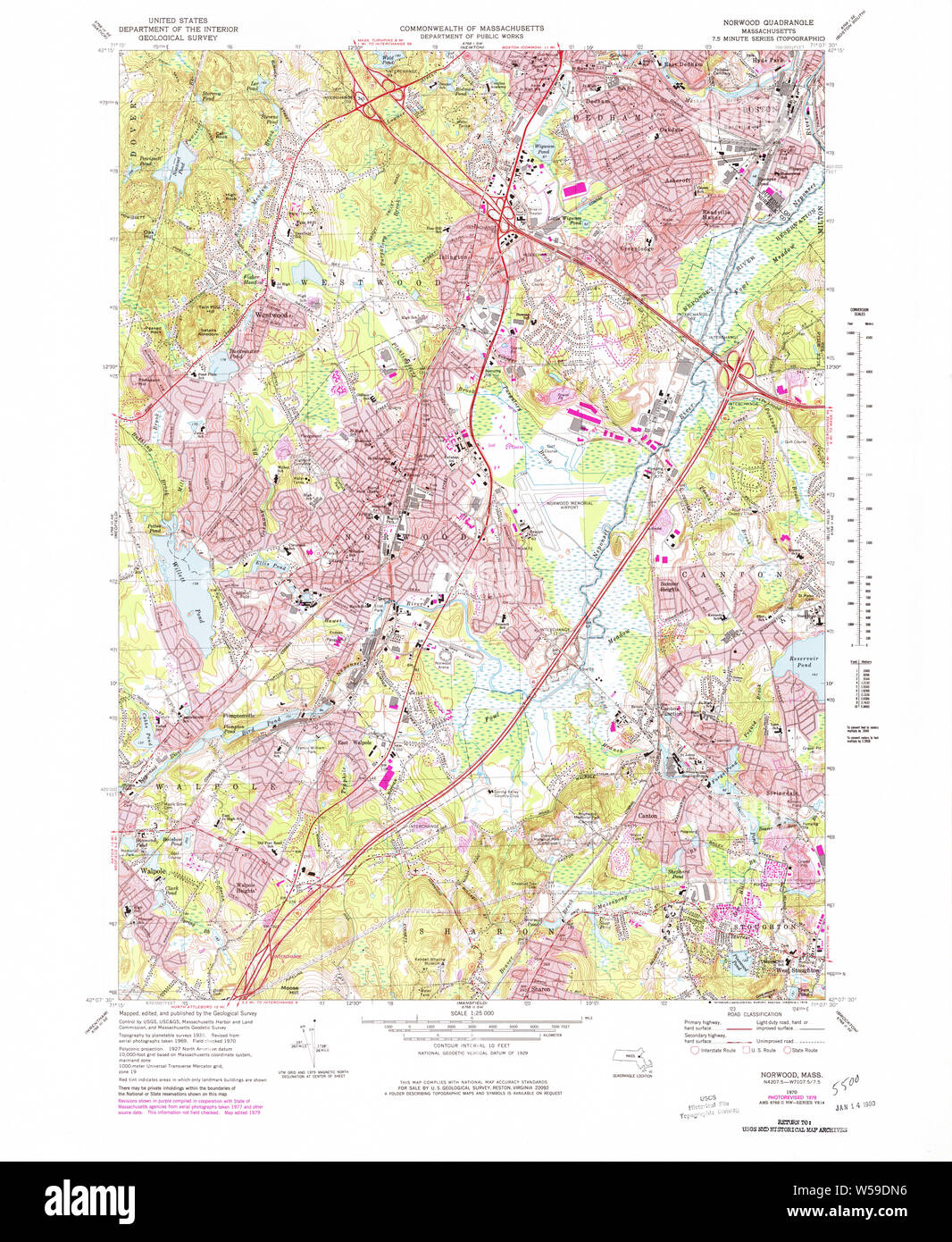 Massachusetts USGS Historical Topo Map MA Norwood 351184 1970 25000 ...