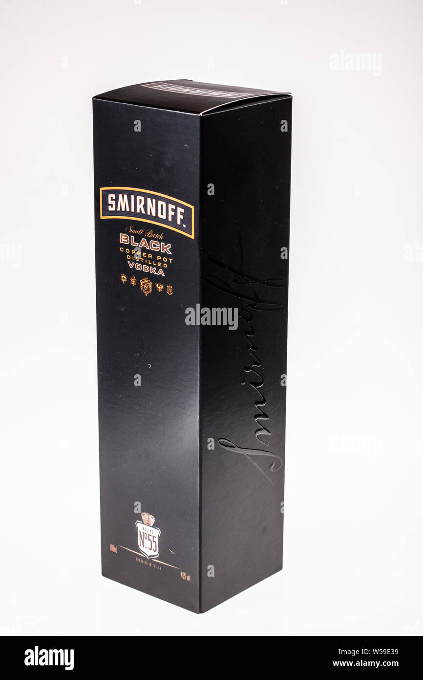 Bottle of Vodka, Smirnoff Black, Copper Pot Distilled, white background ...