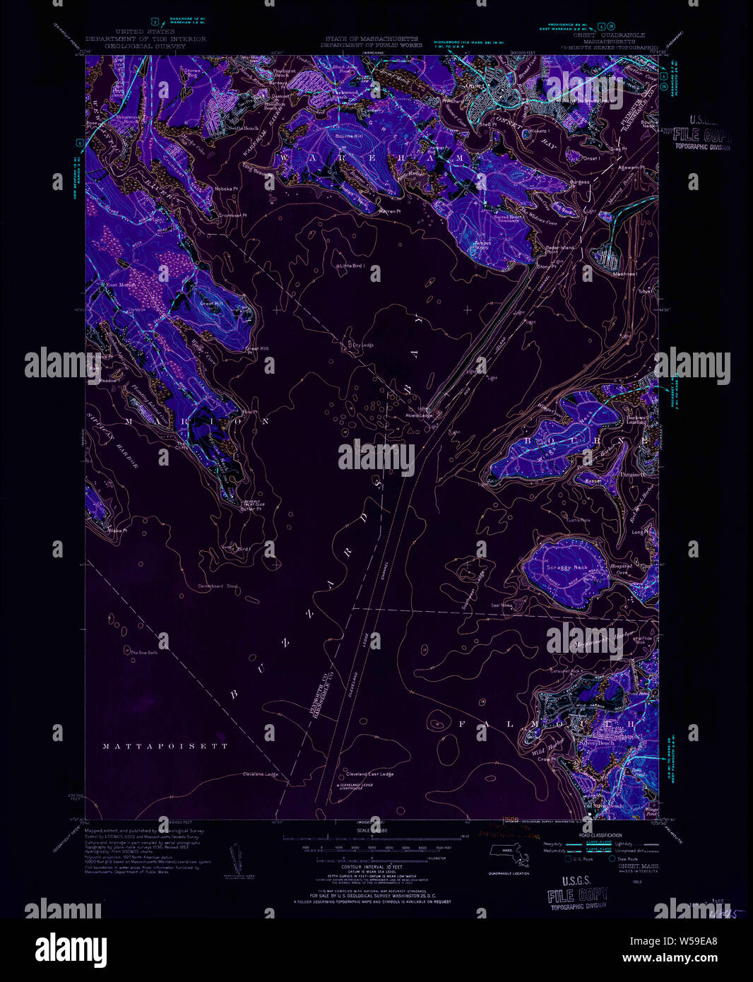 Massachusetts USGS Historical Topo Map MA Onset 352020 1953 31680 ...