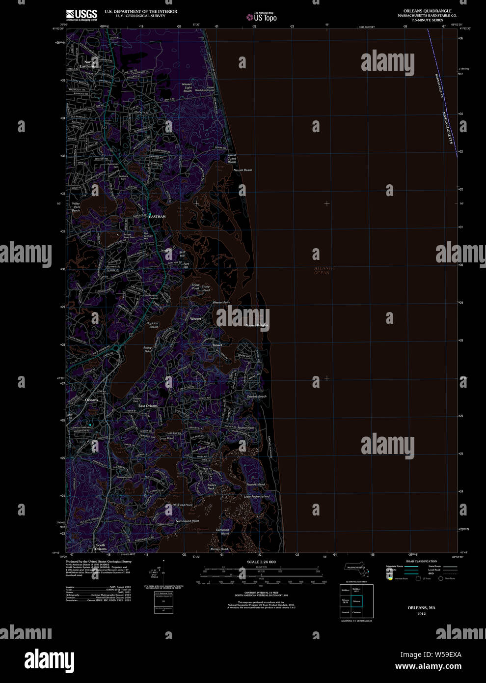 Massachusetts USGS Historical Topo Map MA Orleans 20120518 TM Inverted ...