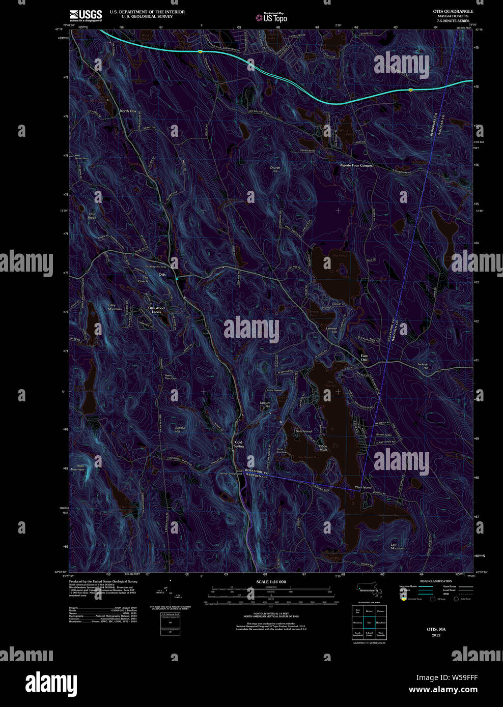 Massachusetts USGS Historical Topo Map MA Otis 20120529 TM Inverted ...