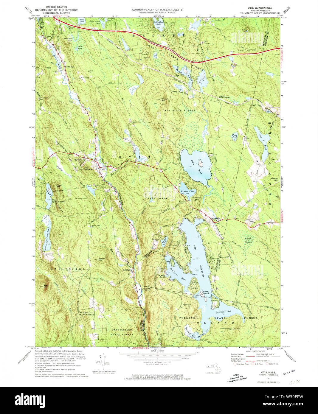 Massachusetts USGS Historical Topo Map MA Otis 350432 1973 24000 ...