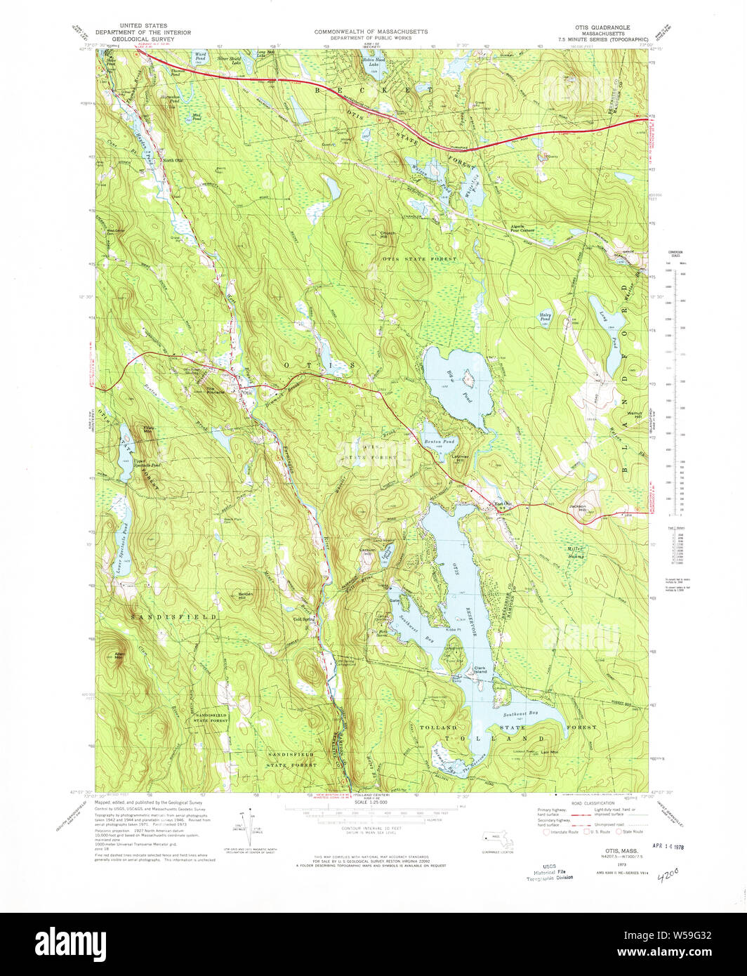 Massachusetts USGS Historical Topo Map MA Otis 351201 1973 25000 ...