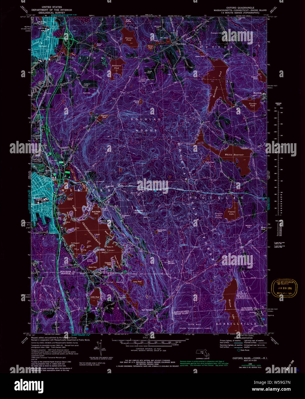 Massachusetts USGS Historical Topo Map MA Oxford 350434 1969 24000 ...