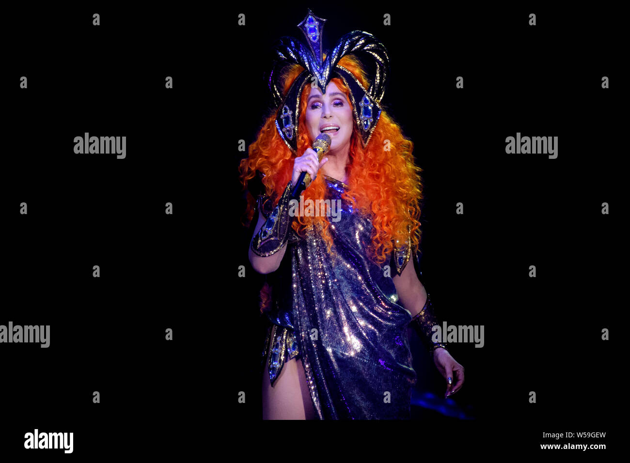 American singer and actress CHER (Cherilyn Sarkisian) performs at a ...