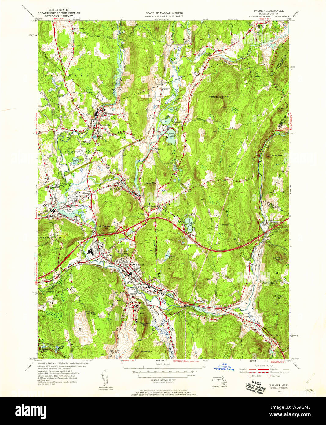 Massachusetts USGS Historical Topo Map MA Palmer 350438 1954 24000 ...