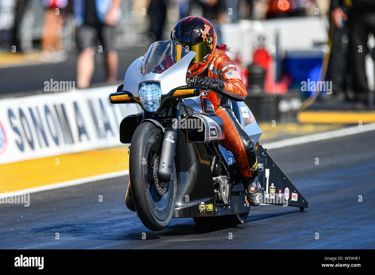 Sonoma, California, USA. 26th July, 2019. Angele Sampey leaves the line ...