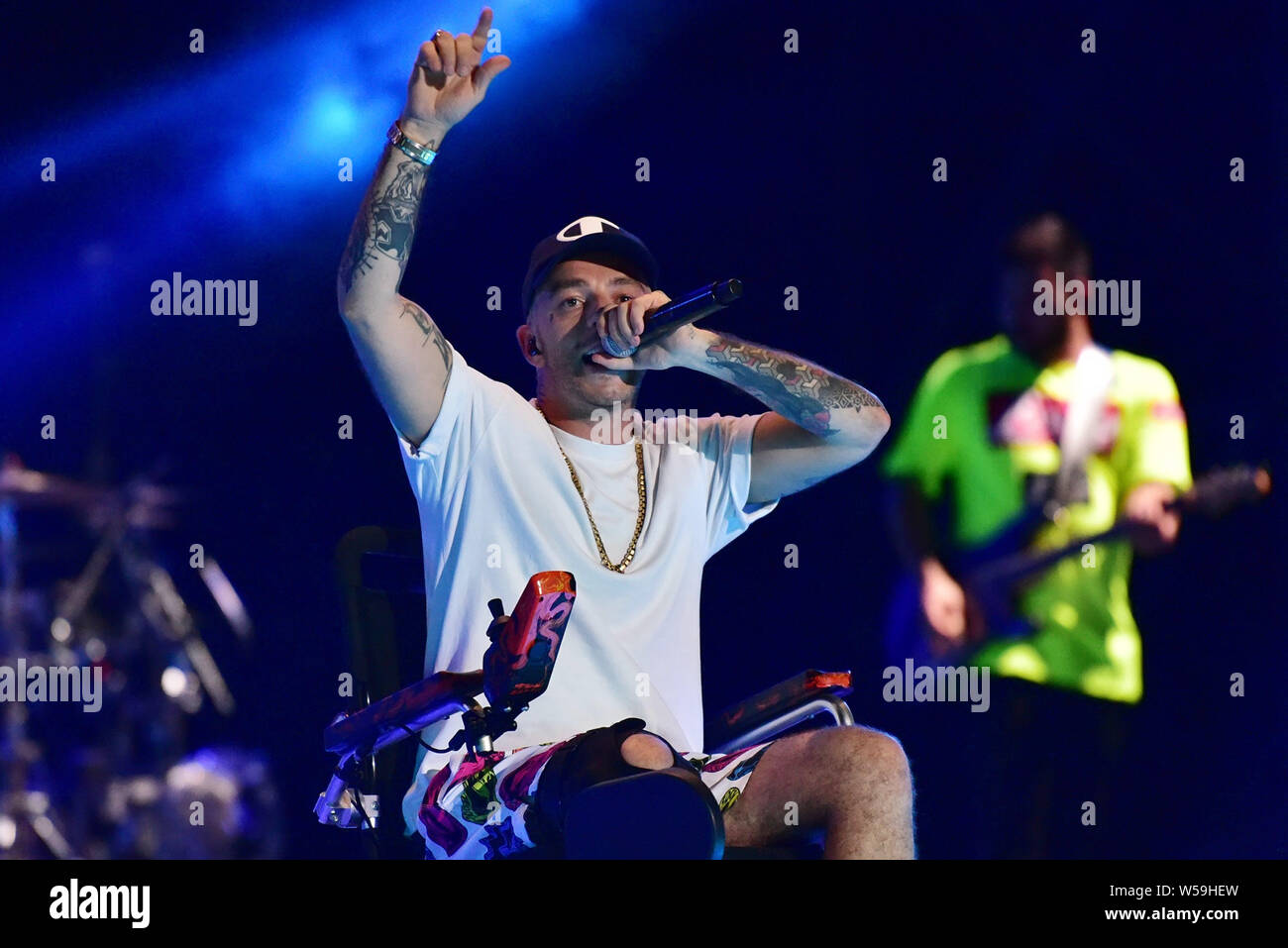 Napoli, Italy. 26th July, 2019. The Italian rapper Maurizio Pisciottu ...