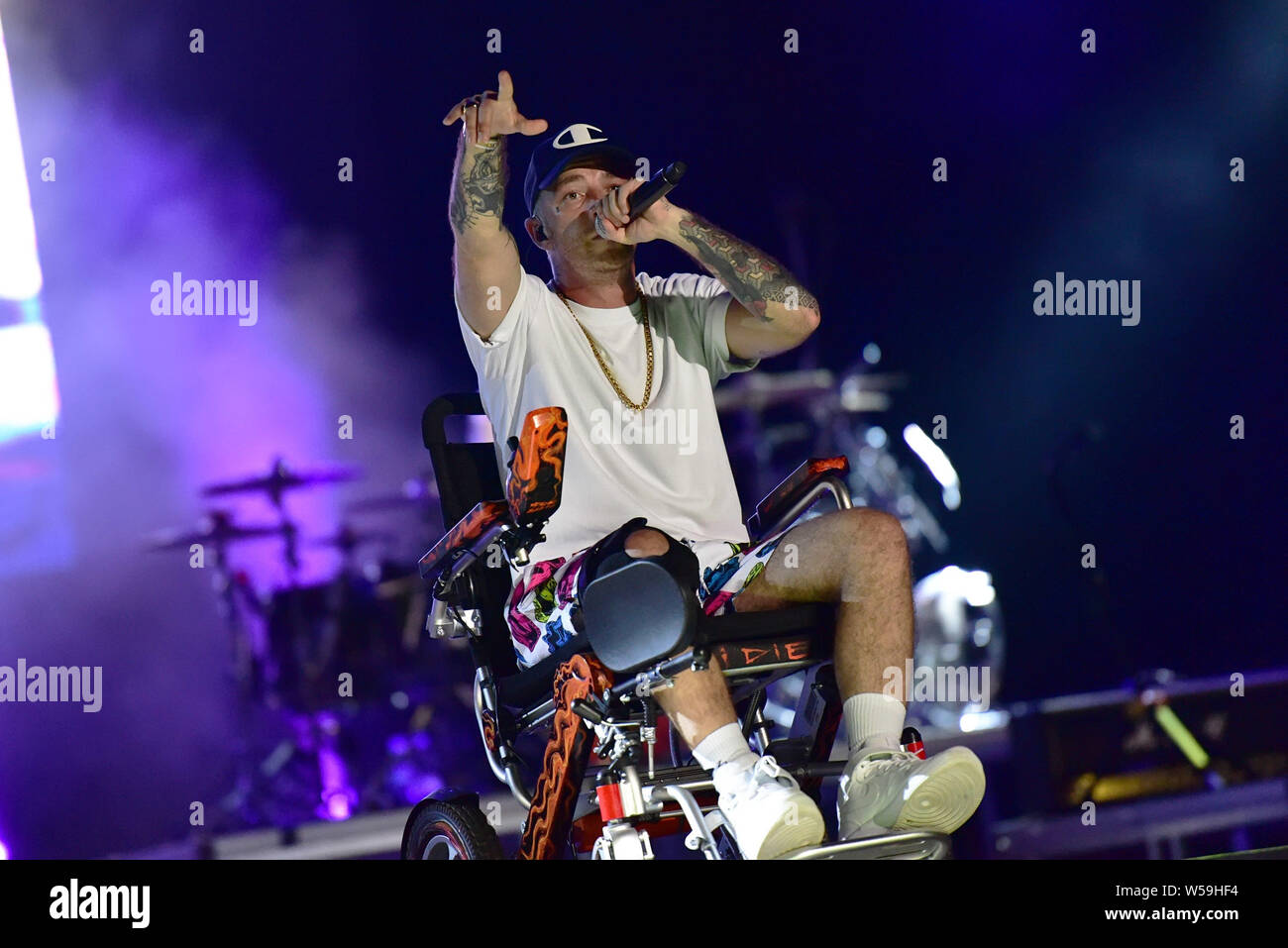 Napoli, Italy. 26th July, 2019. The Italian rapper Maurizio Pisciottu ...