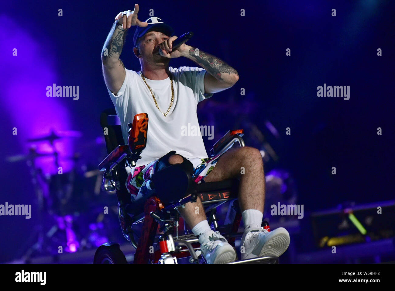 Napoli, Italy. 26th July, 2019. The Italian rapper Maurizio Pisciottu ...