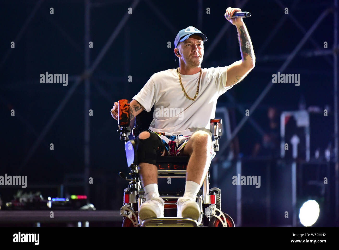 Napoli, Italy. 26th July, 2019. The Italian rapper Maurizio Pisciottu ...