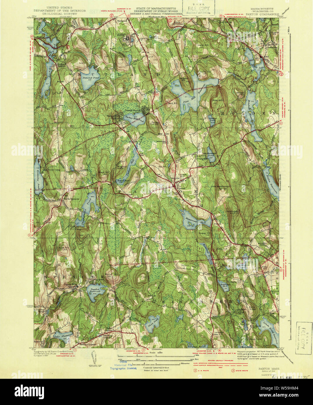 Massachusetts USGS Historical Topo Map MA Paxton 352048 1941 31680 ...