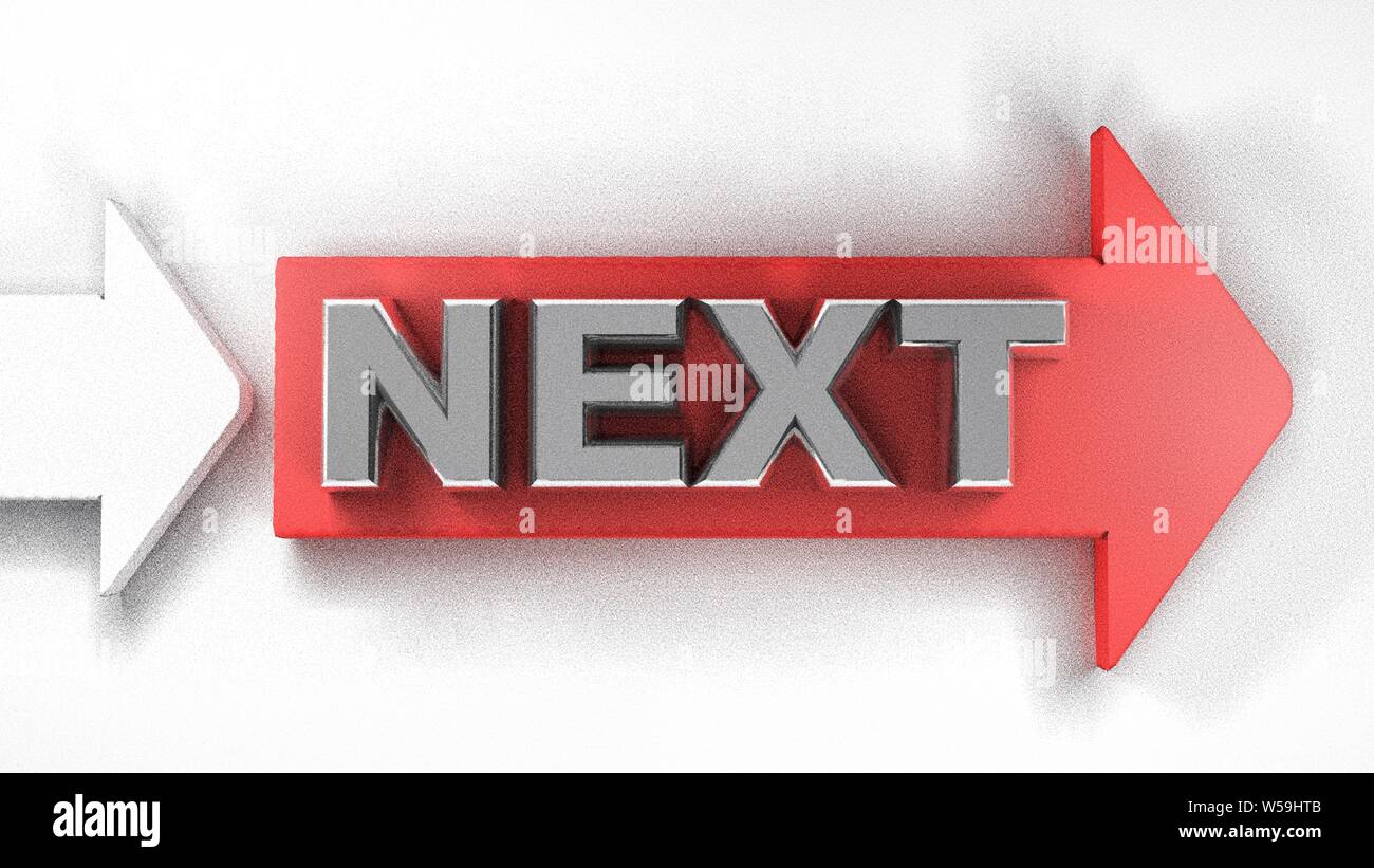 Red arrow NEXT - 3D rendering illustration Stock Photo - Alamy