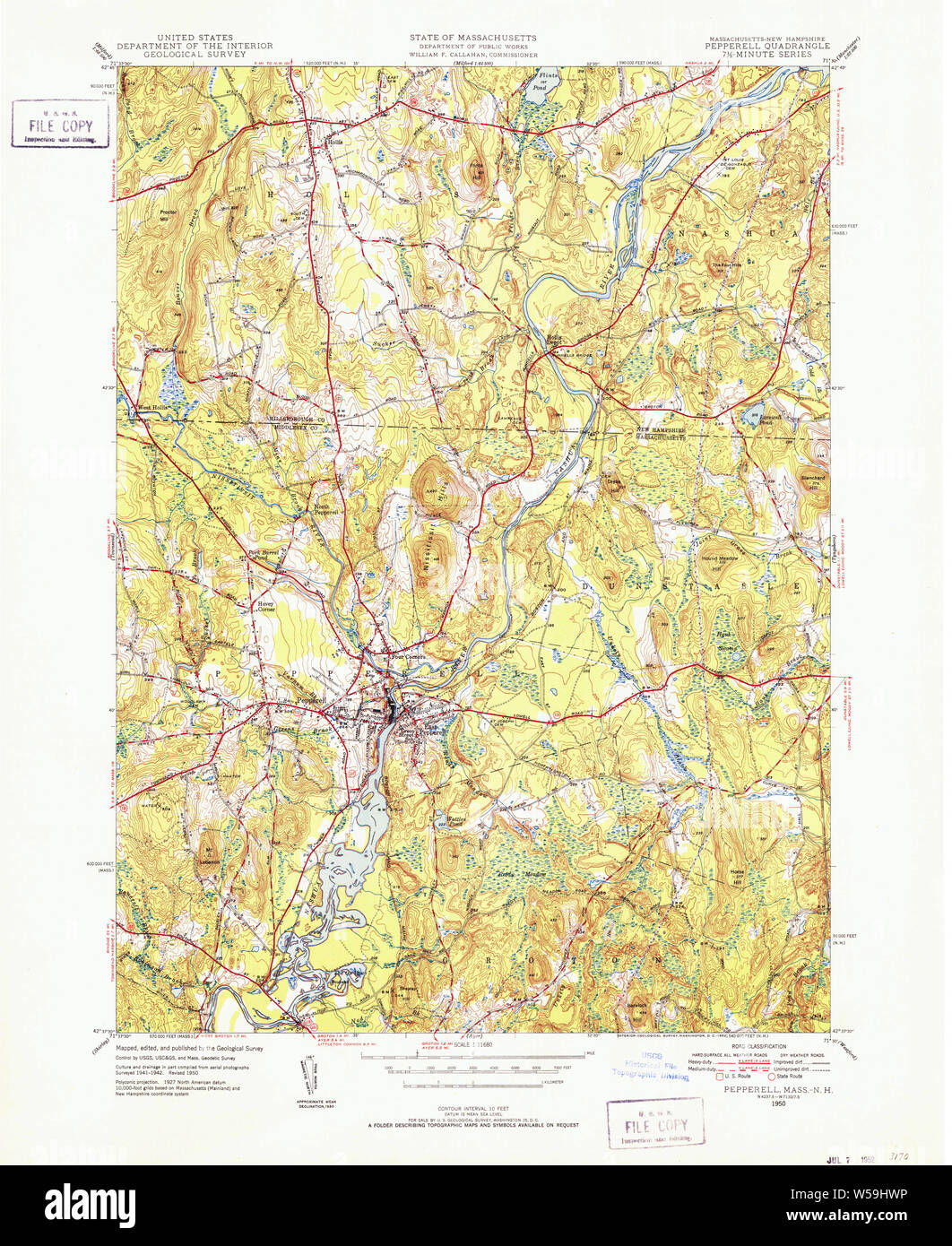 Massachusetts USGS Historical Topo Map MA Pepperell 352054 1950 31680 ...