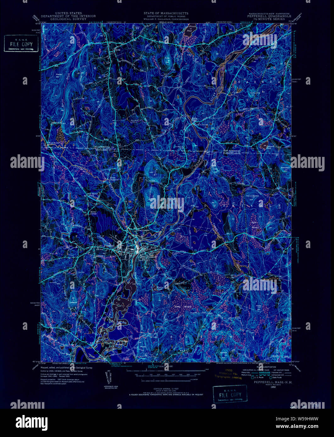 Massachusetts USGS Historical Topo Map MA Pepperell 352054 1950 31680 ...