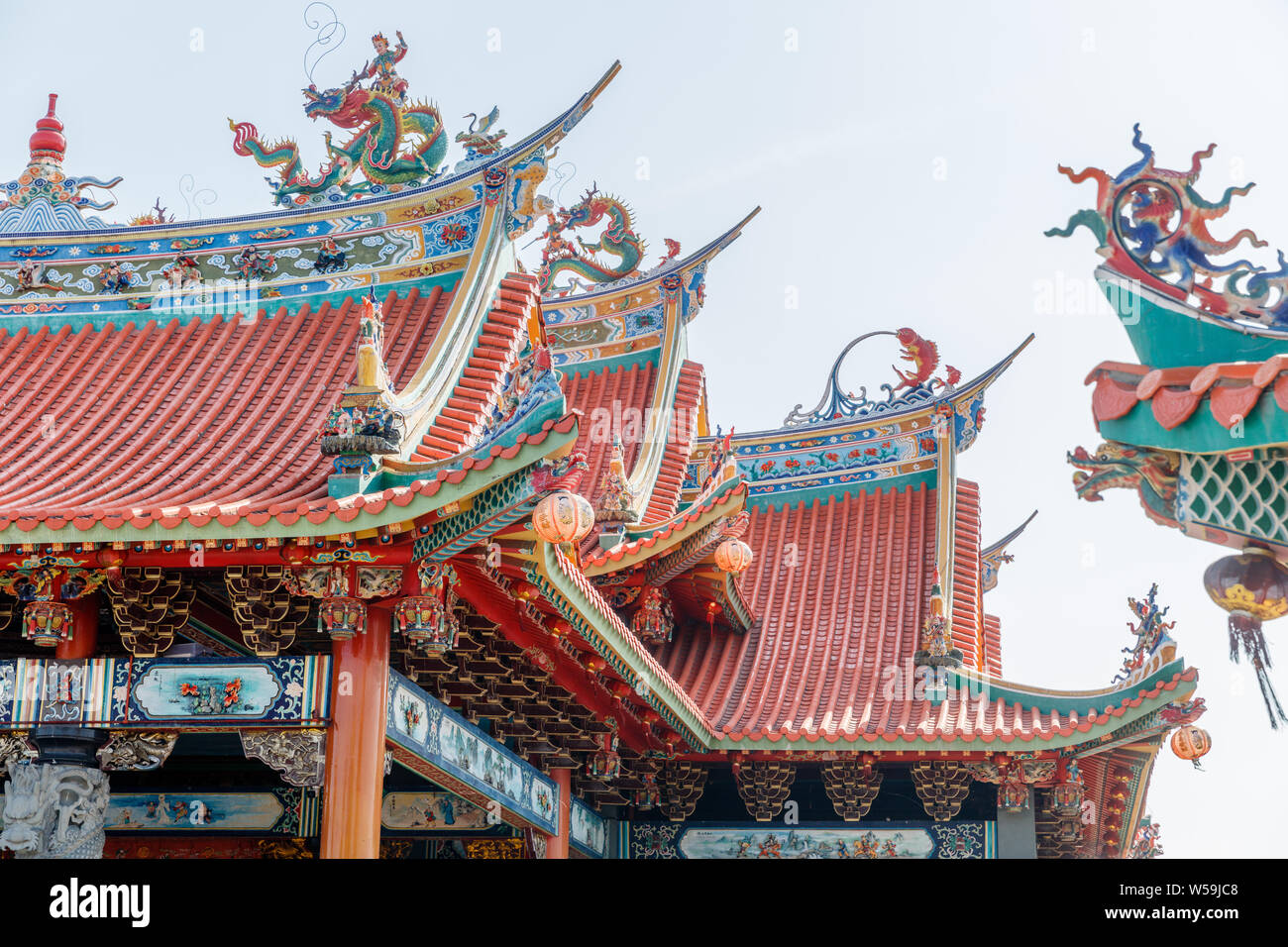 Colorful roof of Vihara Satya Dharma, Chinese Buddhist temple, honoring ...